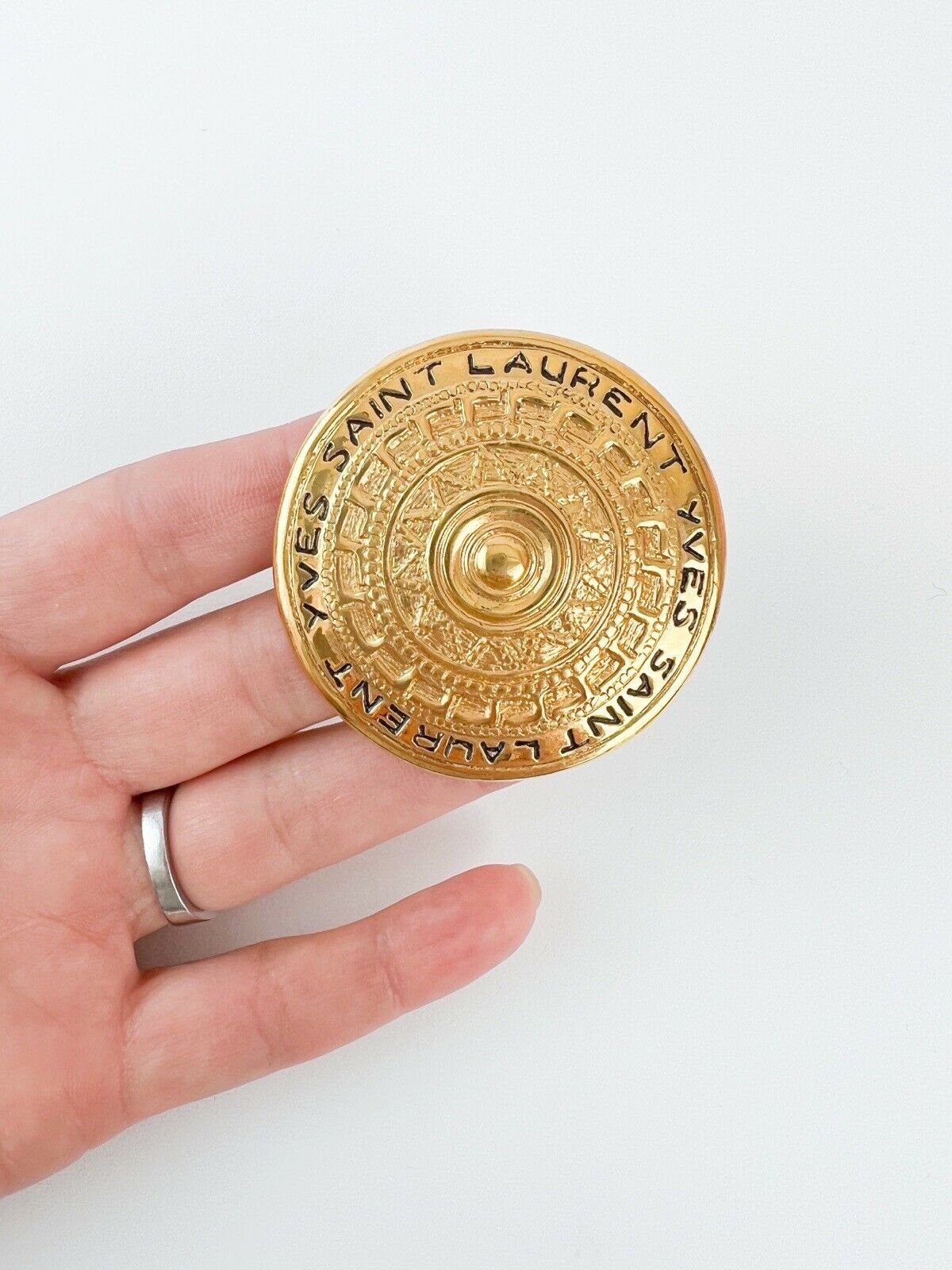 Vintage YSL Yves Saint Laurent Brooch, Gold Tone Brooch Pin Vintage YSL Yves Saint Laurent Brooch, Gold Tone Brooch Pin