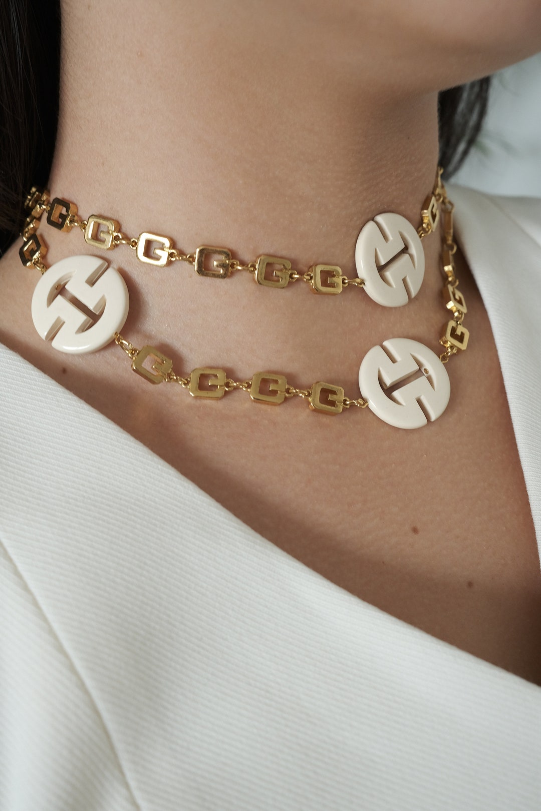 Givenchy Chain Necklace, Gold Tone Logo Link Necklace, Charm Stylish ...