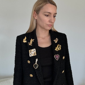 Vintage YSL Yves Saint Laurent Brooch Pin, YSL Logo Brooch, Gold Tone ...