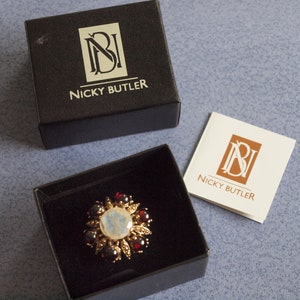 Nicky Butler Moonstone + Garnet Ring Size 9 Flower-shaped Ring Bronze ...