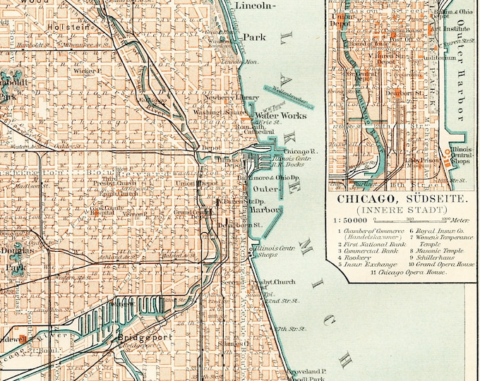 Chicago City Map,19th Century Map: Antique 1890s Lithograph - Etsy