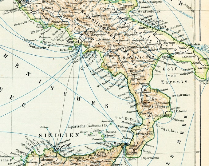 Italy Historical Map Sicily Map Sardinia Map 19th Century Mediterranean ...