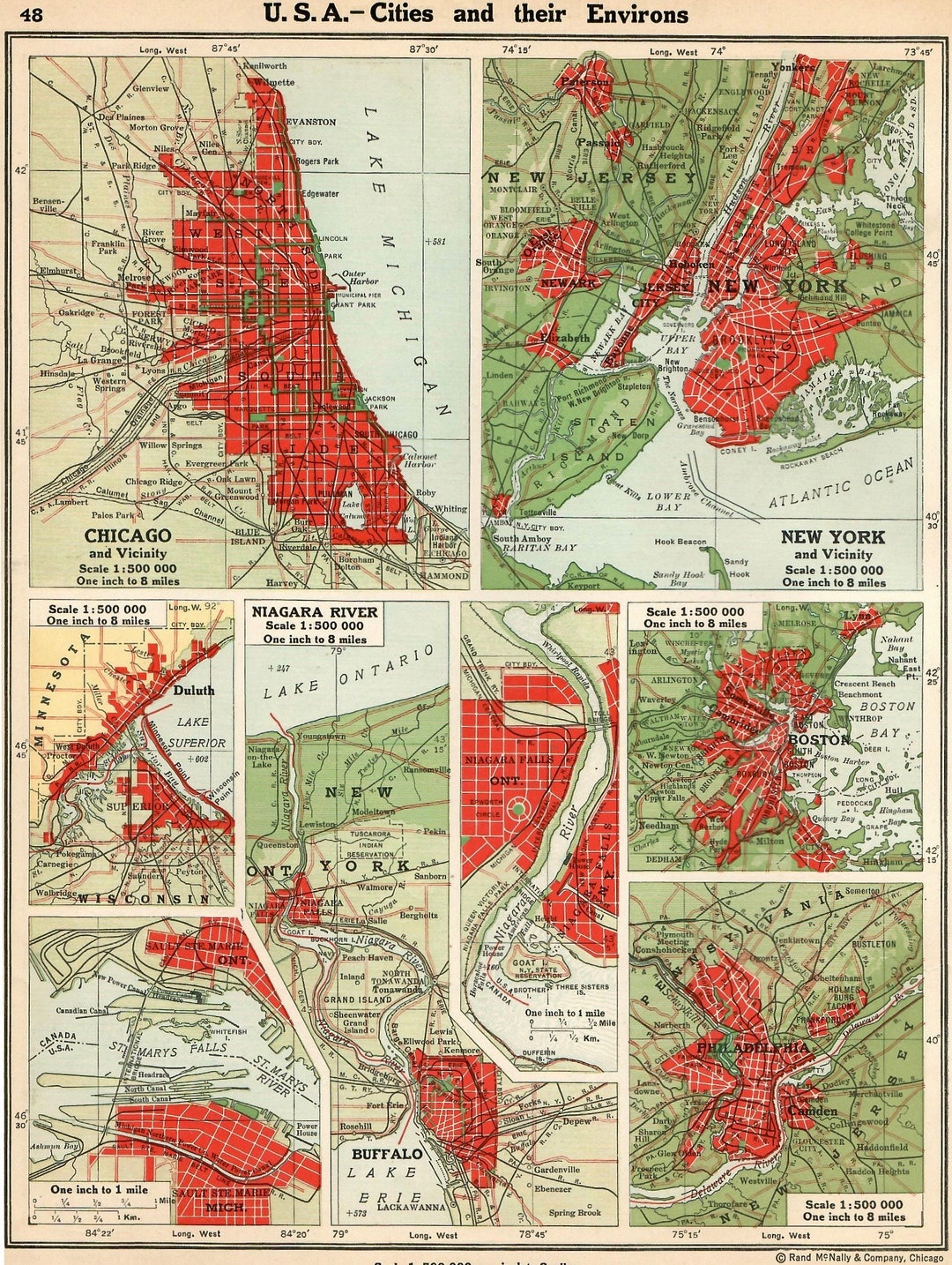 US Cities in the 1920s Map set : New York Chicago Boston Philadelphia ...
