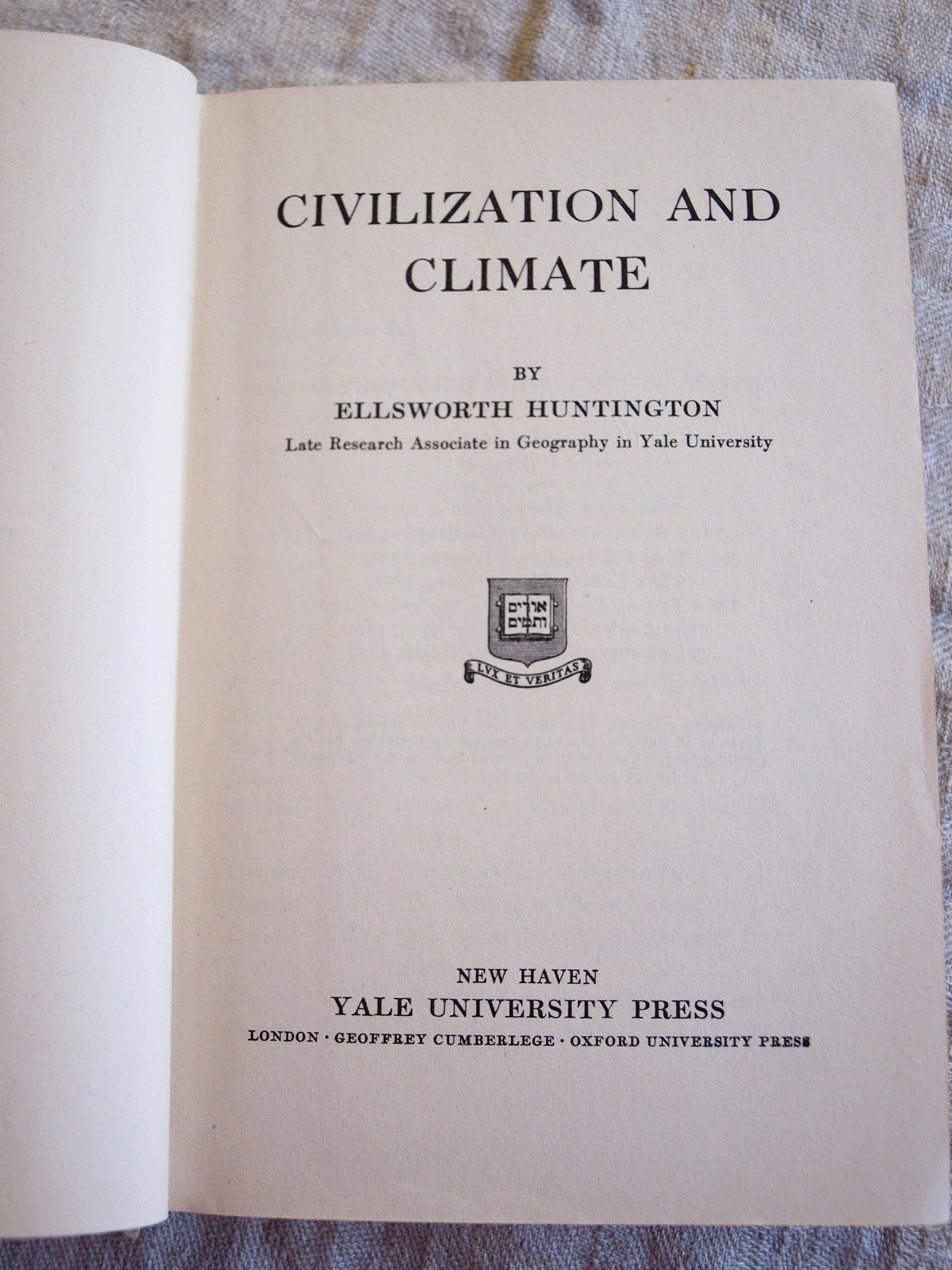 Civilization and Climate Ellsworth Huntington 3rd Edition 1948 Yale ...