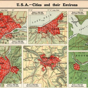 US Cities in the 1920s Map set : New York Chicago Boston Philadelphia ...