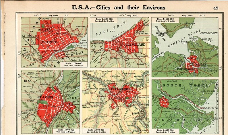 US Cities in the 1920s Map set : New York Chicago Boston | Etsy