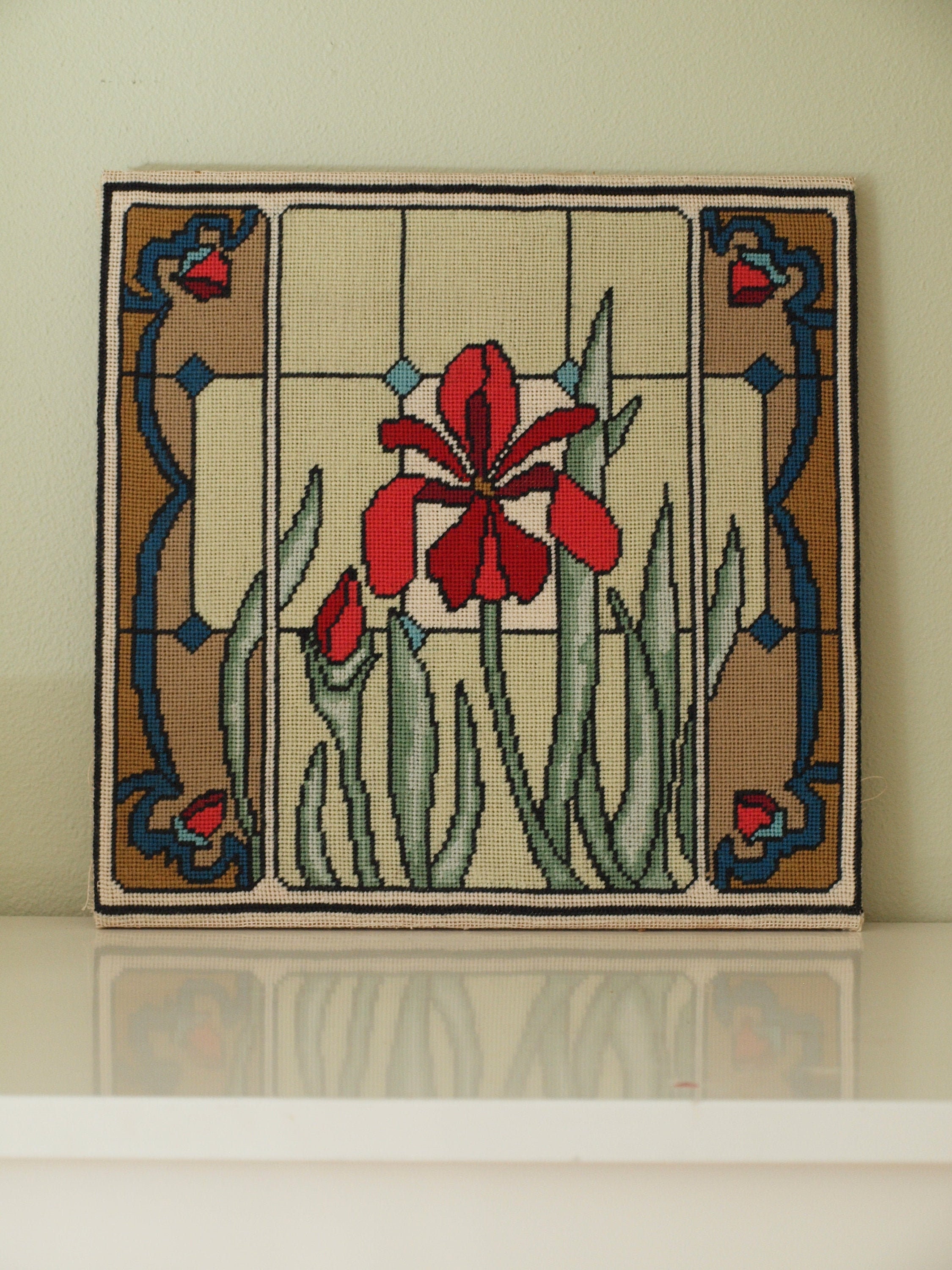 Art Nouveau Iris Stained Glass Window Tapestry Embroidered - Etsy