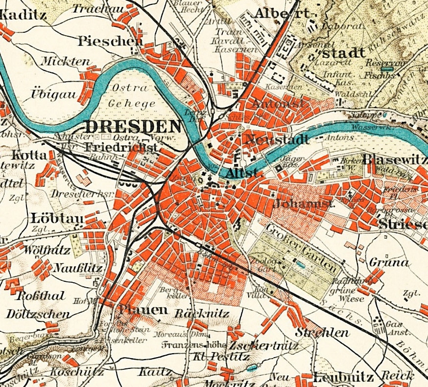 Dresden city plan Dresden surroundings historic map of Saxony | Etsy