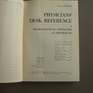 1956 Physician's Desk Reference PDR Drug Index Pharmacology Medical ...