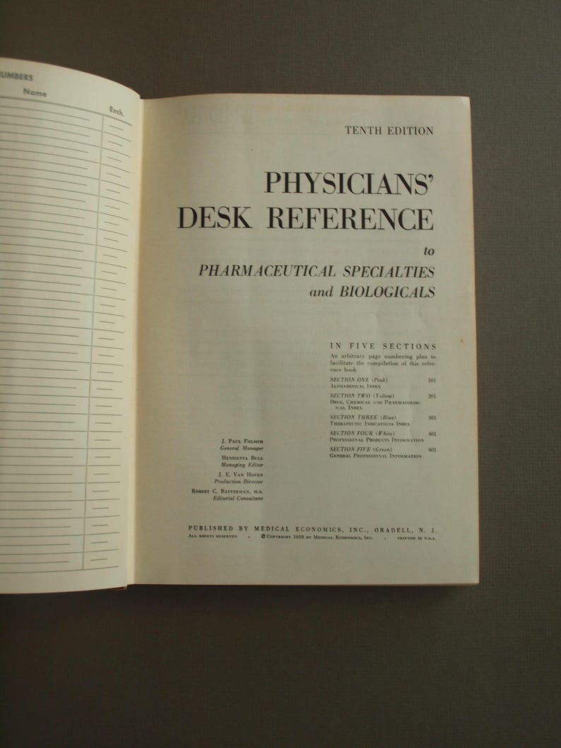 1956 Physician's Desk Reference PDR Drug Index - Etsy