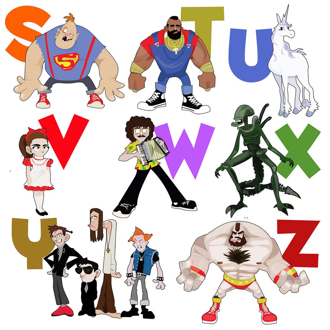 1980s Alphabet poster set 80s ABCs Cartoon Posters | Etsy