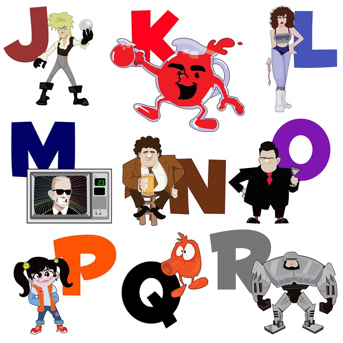 1980s Alphabet poster set 80s ABCs Cartoon Posters | Etsy