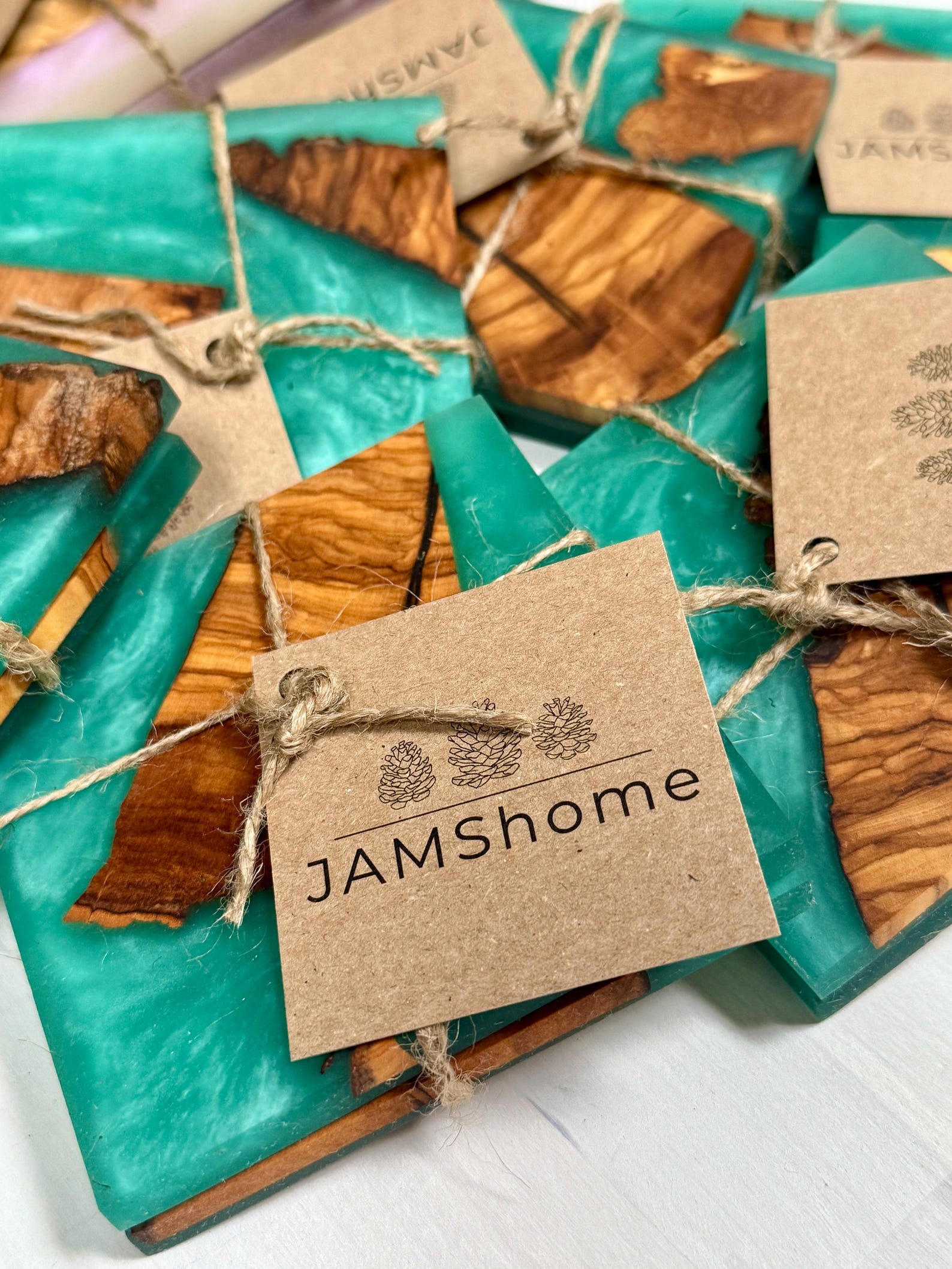 Coasters Imported Olive Wood & Epoxy Swirl Coaster Trivet Set of 2 ...