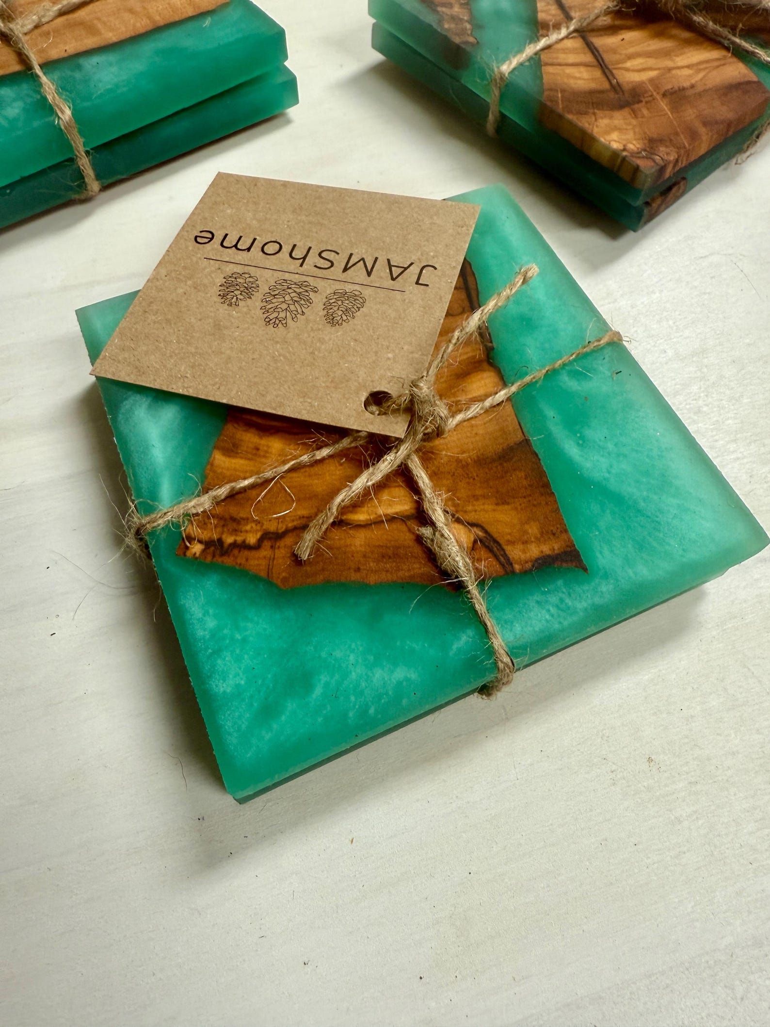 Coasters Imported Olive Wood & Epoxy Swirl Coaster Trivet Set of 2 ...