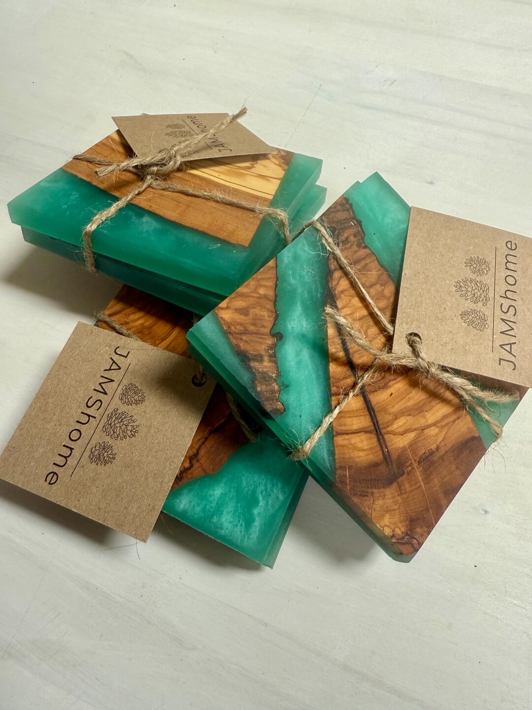 Coasters Imported Olive Wood & Epoxy Swirl Coaster Trivet Set of 2 ...