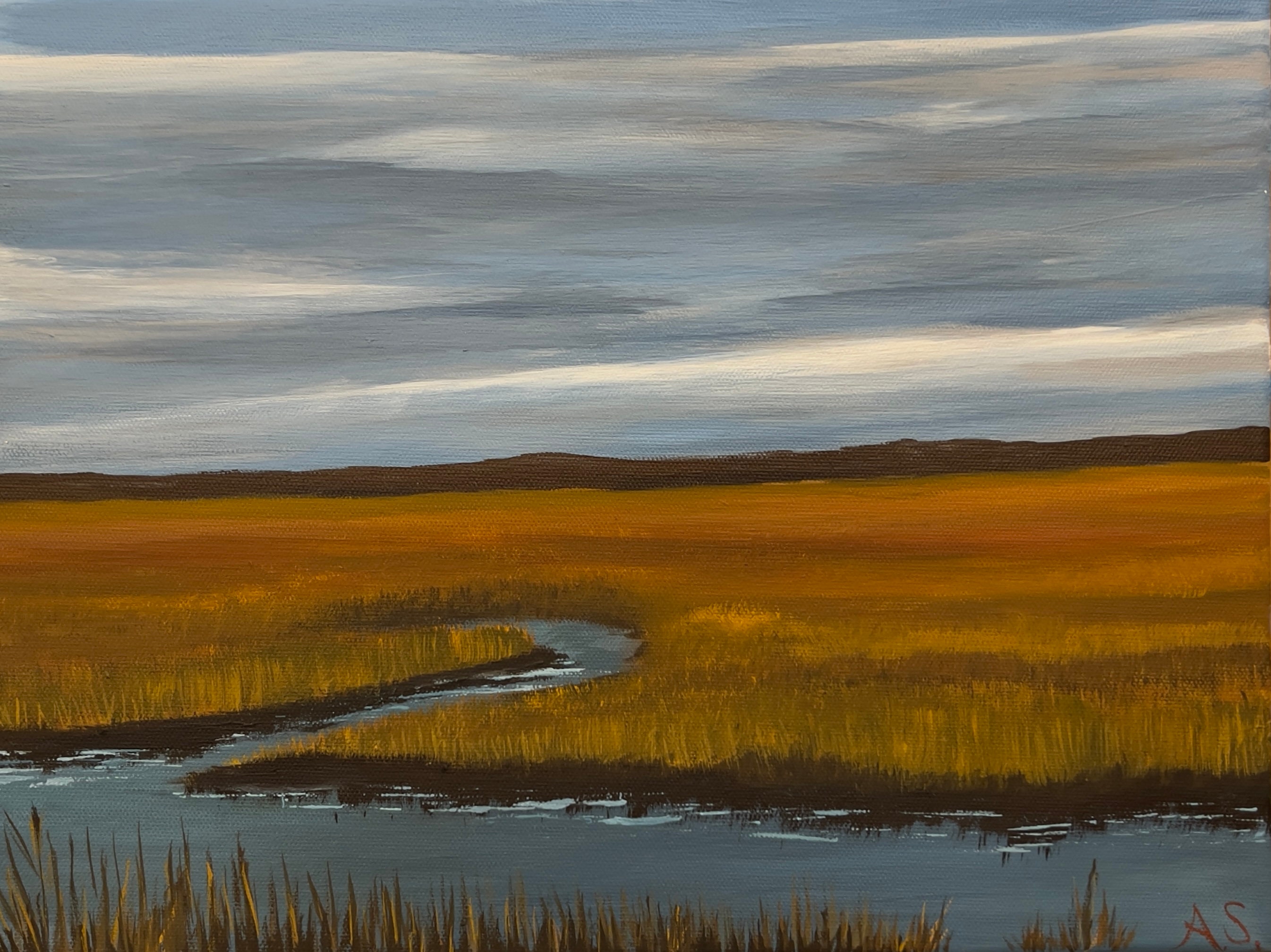 Acrylic Landscape Painting marsh on a Cloudy Day prints Available - Etsy