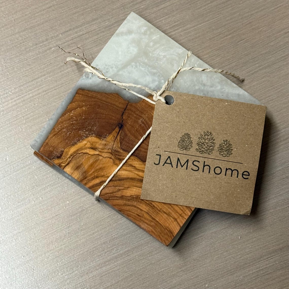 Coasters Imported Olive Wood & Epoxy Swirl Coaster Trivet Set of 2 ...