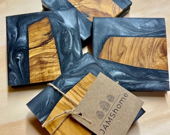 Coasters Imported Olive Wood & Epoxy Swirl Coaster Trivet Set of 2 ...