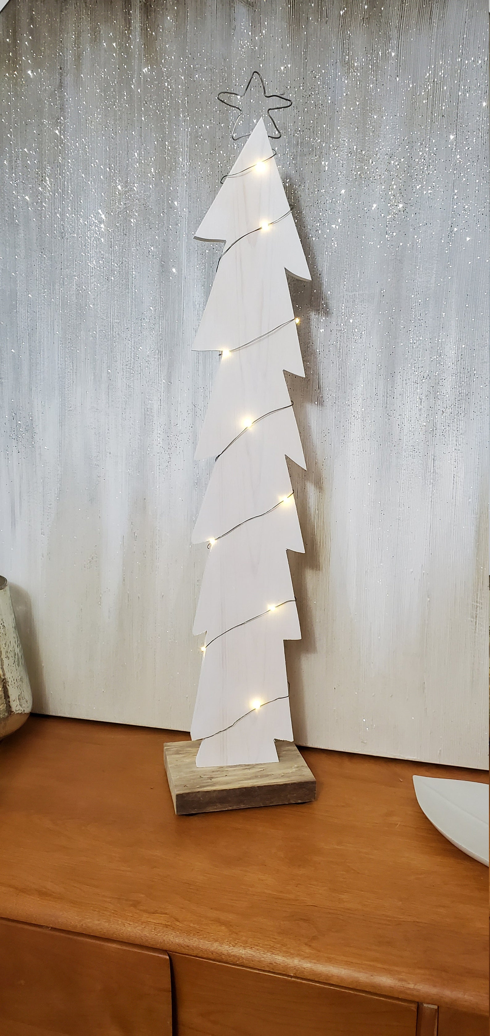 White Washed Lighted Wood Christmas Tree With Reclaimed Barn Wood Base ...