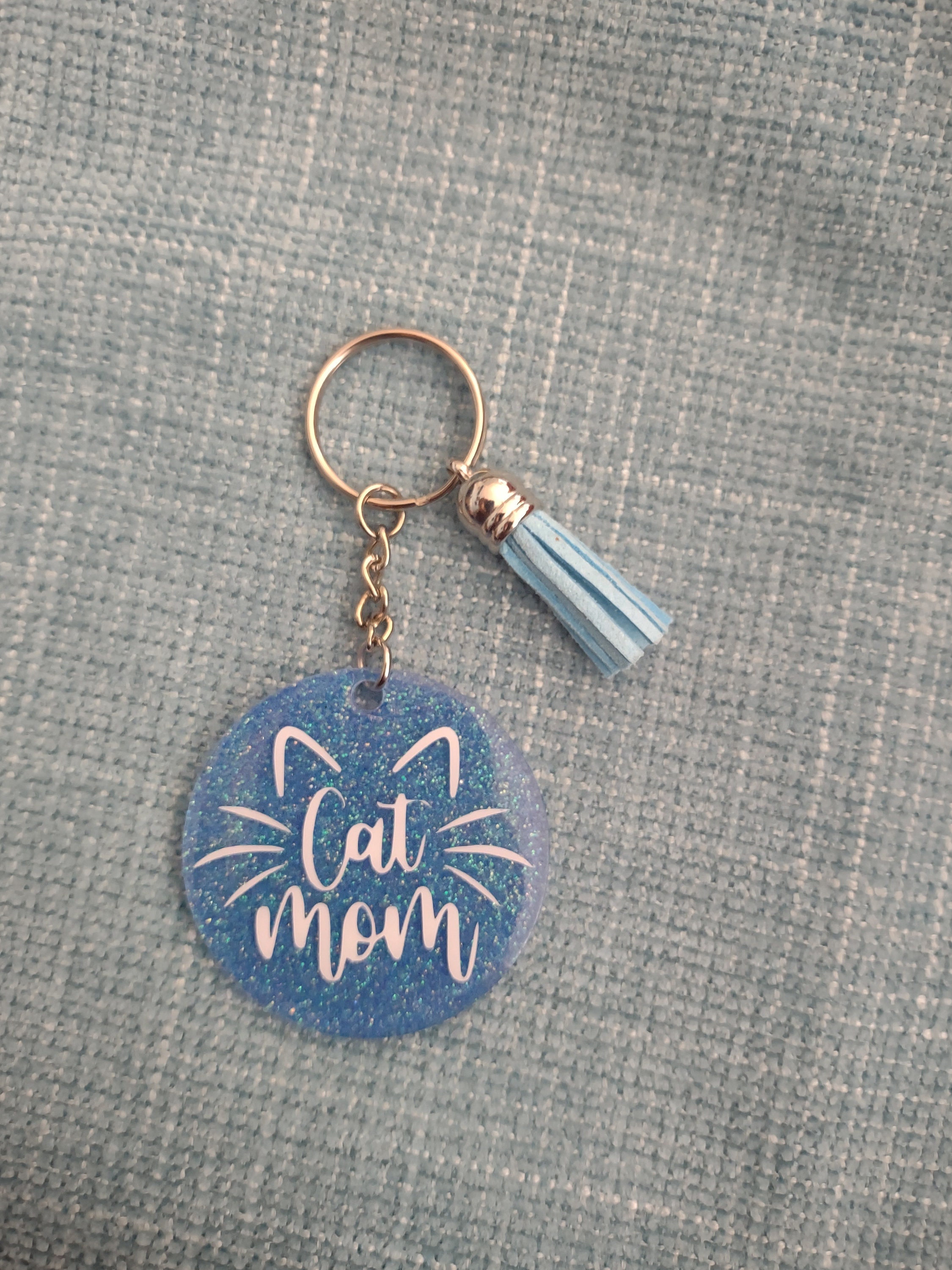 Blue Glitter and White Vinyl Cat Mom Keychain - Etsy