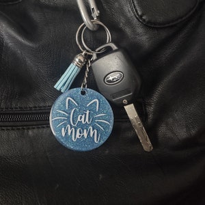 Blue Glitter and White Vinyl Cat Mom Keychain - Etsy