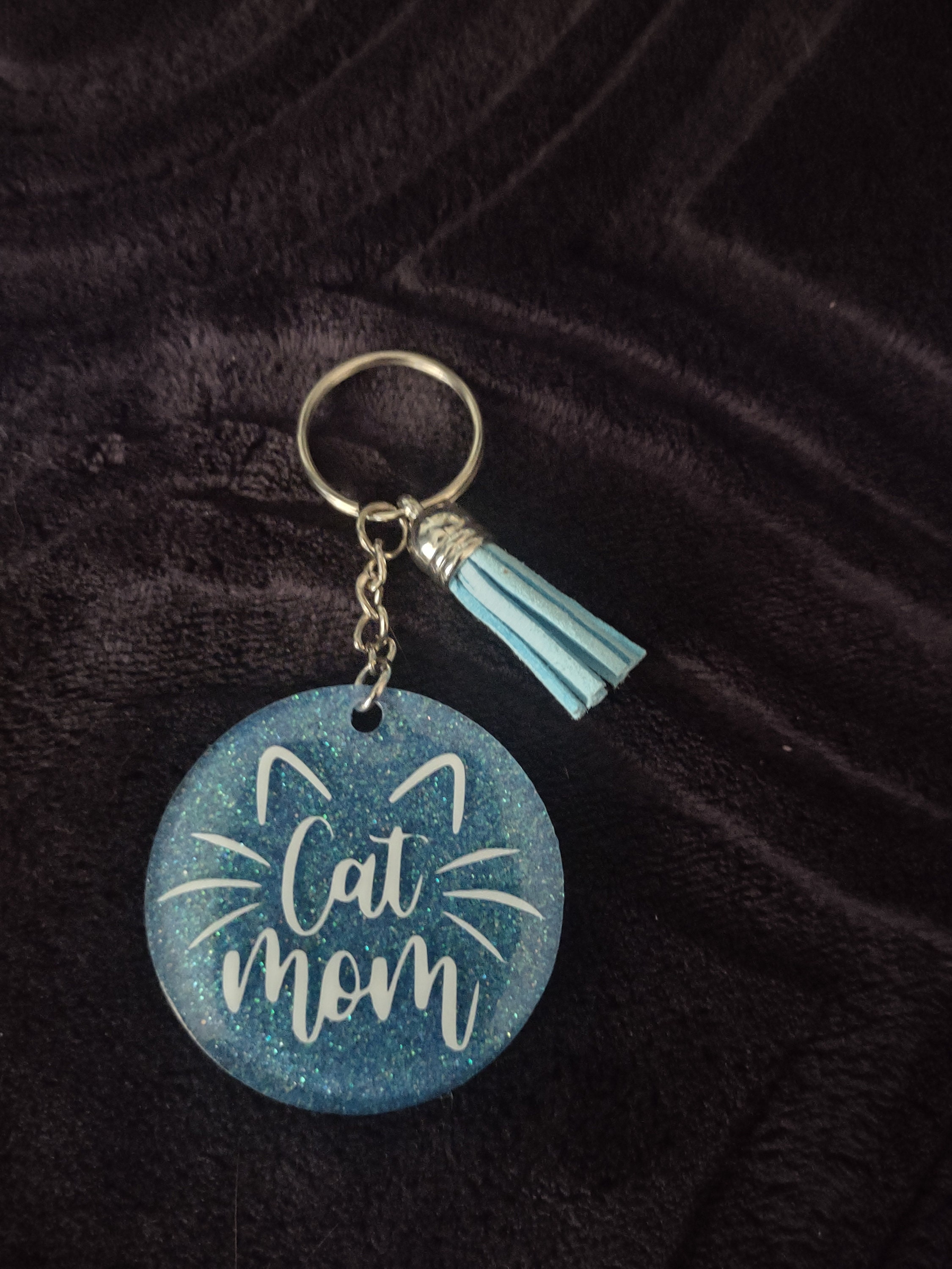 Blue Glitter and White Vinyl Cat Mom Keychain - Etsy