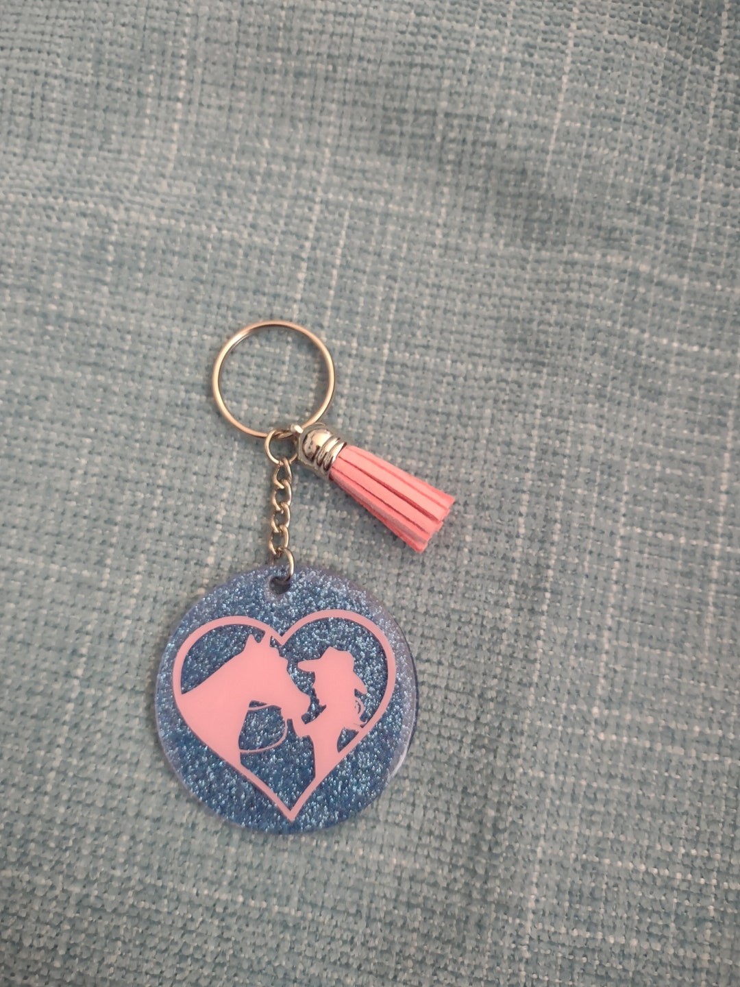 Blue Glitter Keychain With Pink Vinyl Cowgirl Horse Heart - Etsy