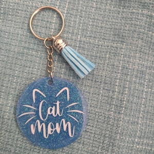 Blue Glitter and White Vinyl Cat Mom Keychain - Etsy