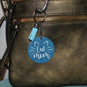 Blue Glitter and White Vinyl Cat Mom Keychain - Etsy