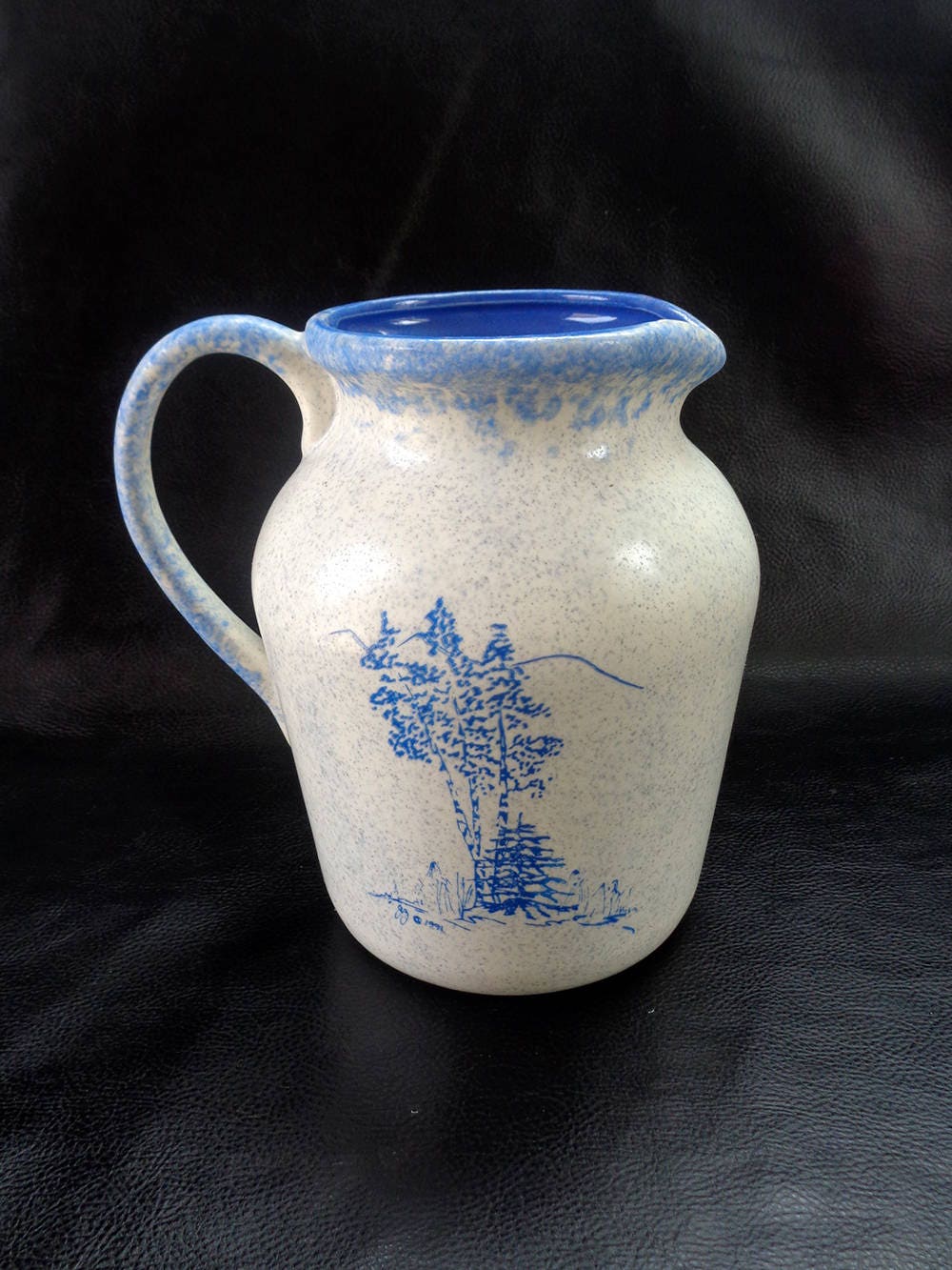 Vintage Ceramic Pitcher Rustic White and Blue Stoneware Jug - Etsy