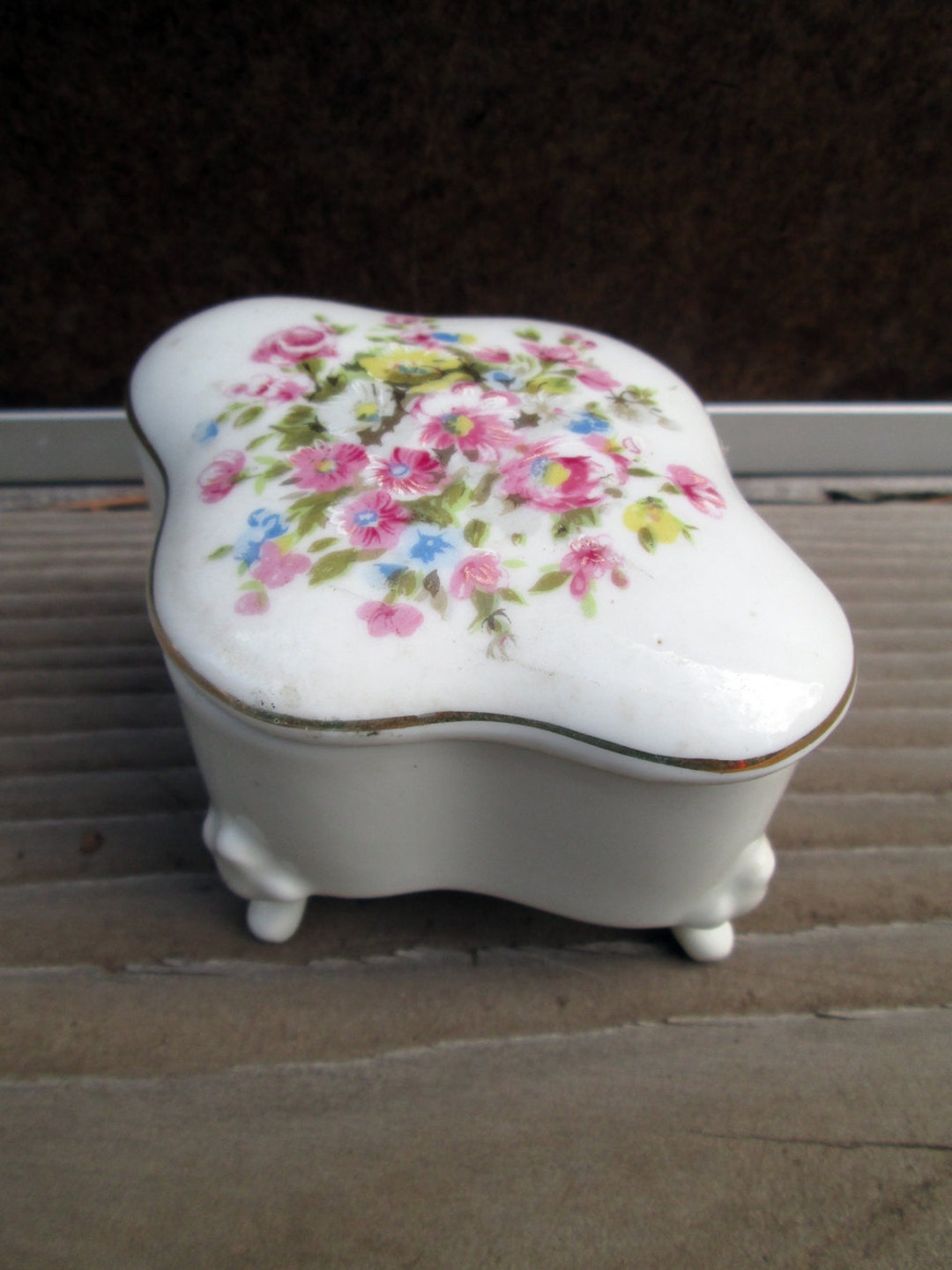 Porcelain Powder Jar, Vintage Vanity Trinket Box, Shabby Chic Decor - Etsy