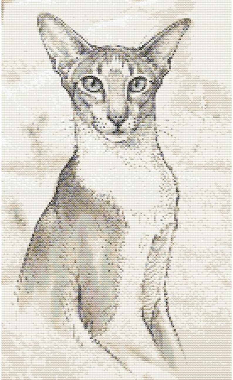 Oriental Cat Cross Stitch Instant PDF Download Silver & White - Etsy ...