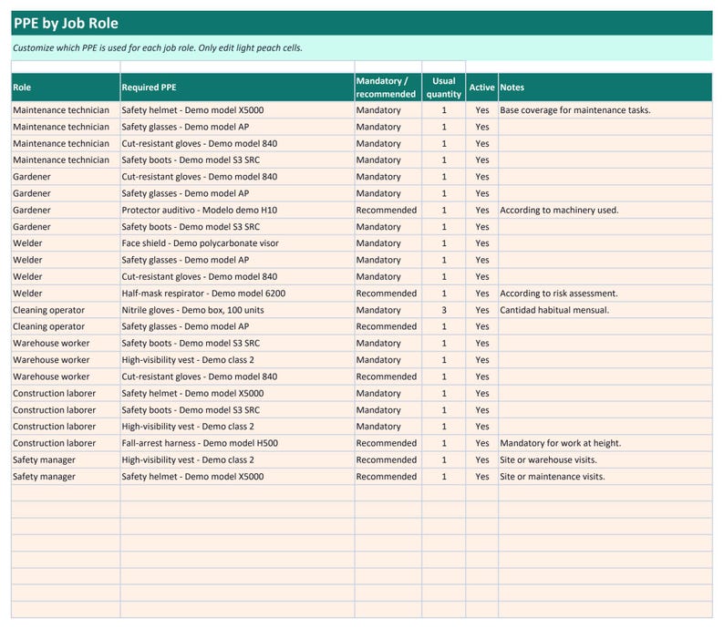 PPE Manager Excel Template | Employee PPE Tracker | Safety Equipment ...