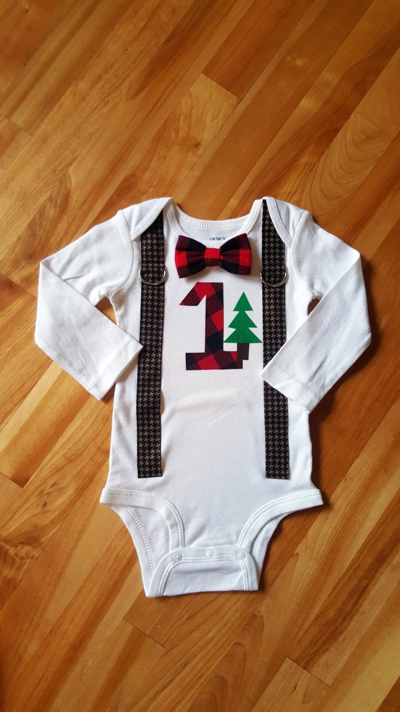 LumberJack Baby Boy Tie Bodysuit with Suspenders Lumberjack | Etsy