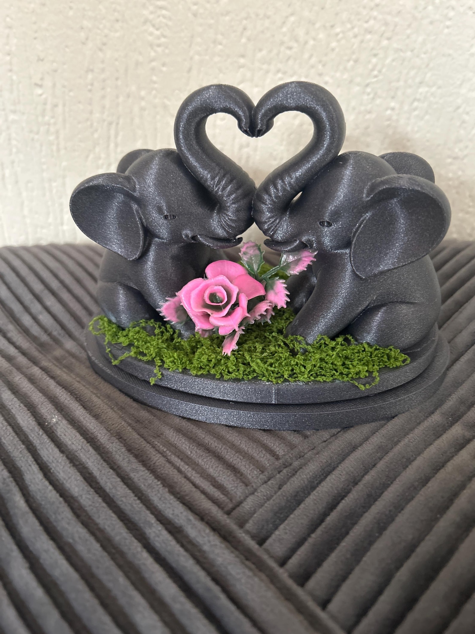 3D Printed Elephants With Heart Trunk Detail, Glitter Grey Figurines (6 ...