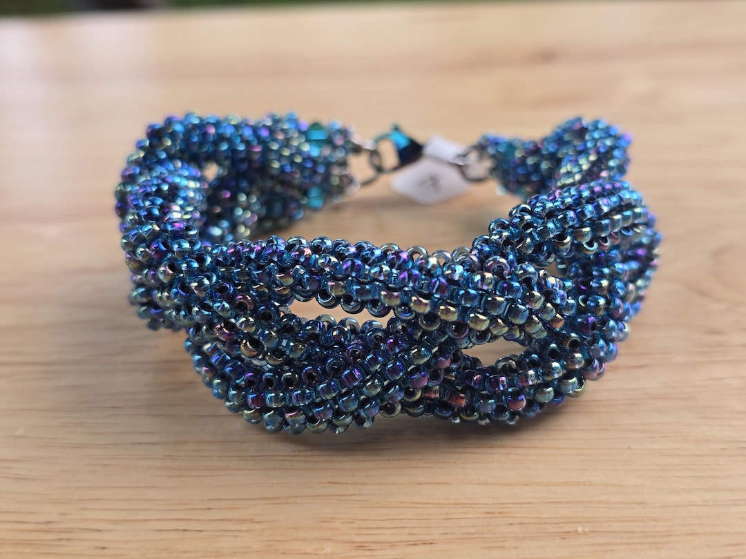 Handmade Blue Green Seed Bead Braided Bracelet, Rainbow Clasp - Etsy