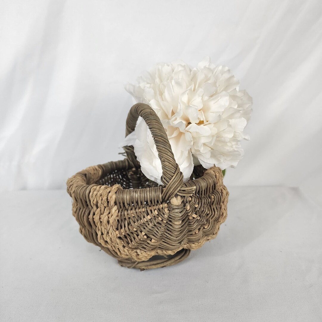 Vintage French Harvest Wicker Stick Gather Basket With Handle Rope ...