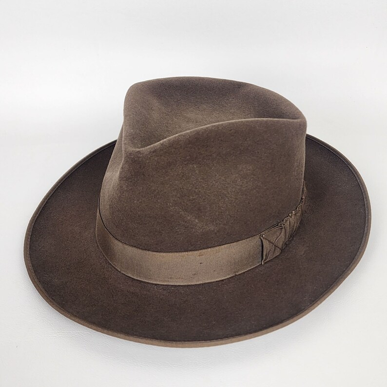 Vintage 1940s 50s Brown Mocha Beaver Suede Shark Gill Fedora Penney's ...