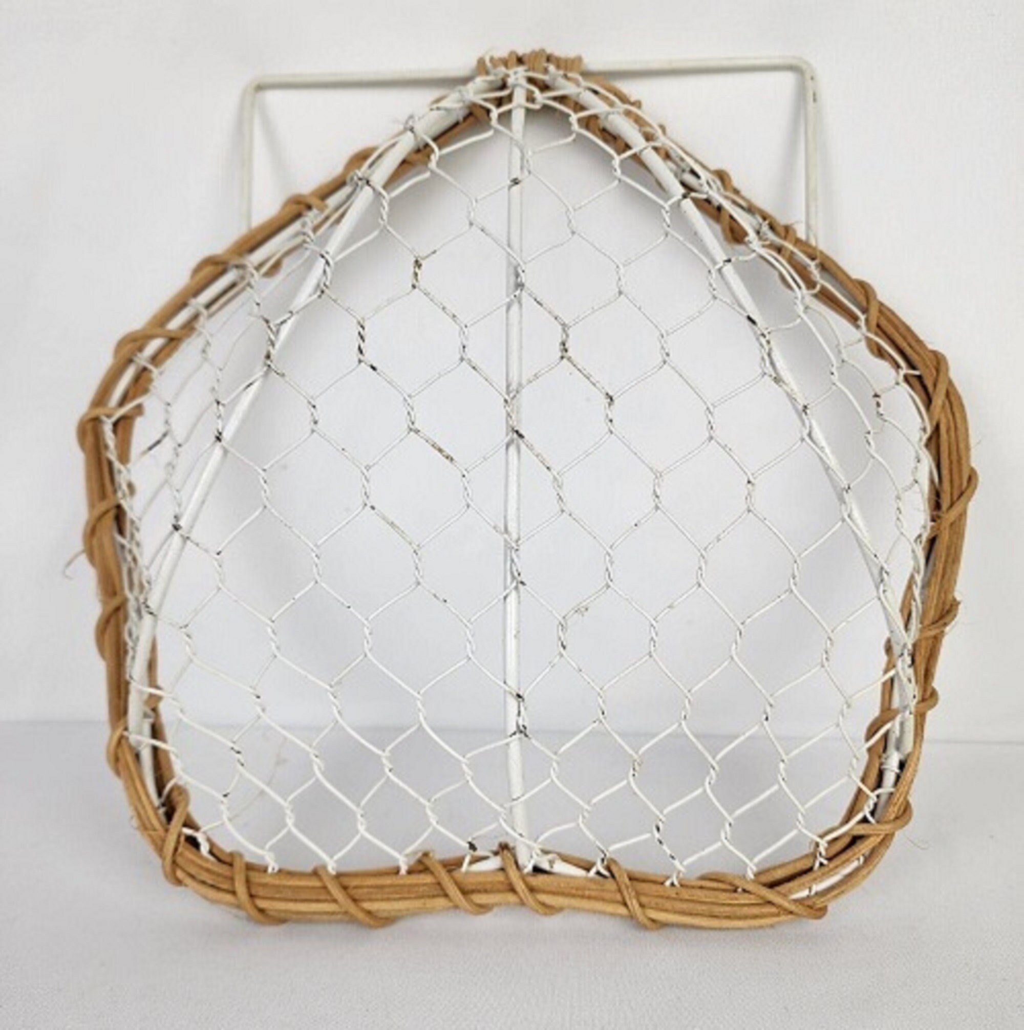 Vintage Coastal Wire Diamond Wicker Basket Wall Hang Decor - Etsy
