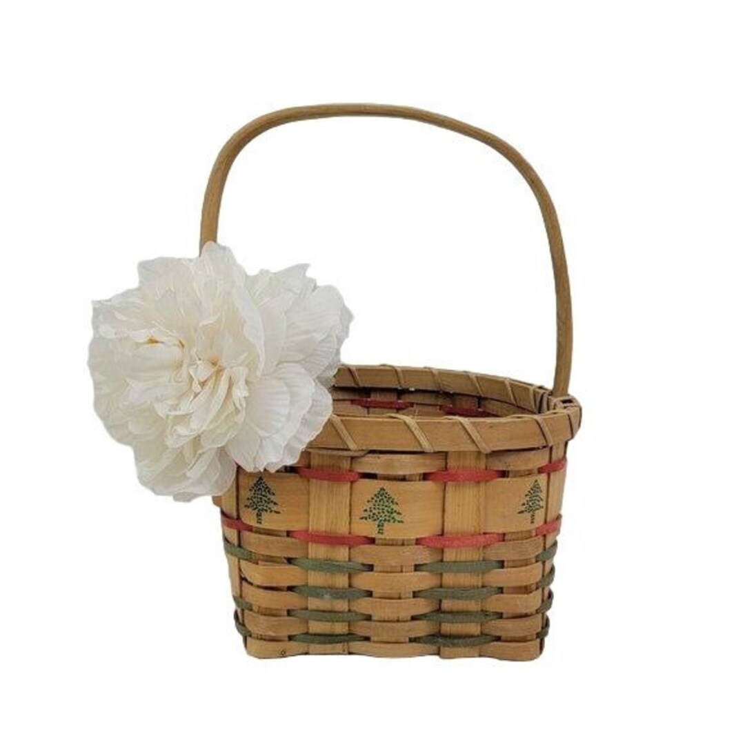 Vintage Wicker Christmas Tree Basket Handle Festive Holiday Decor ...