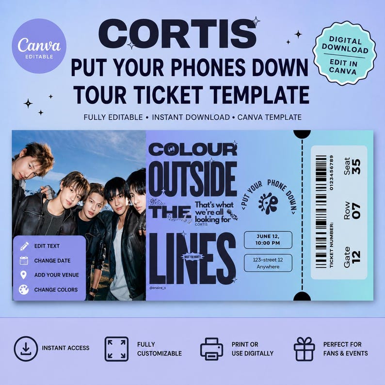 CORTIS Put Your Phones Down Tour Ticket Template | Editable Canva ...