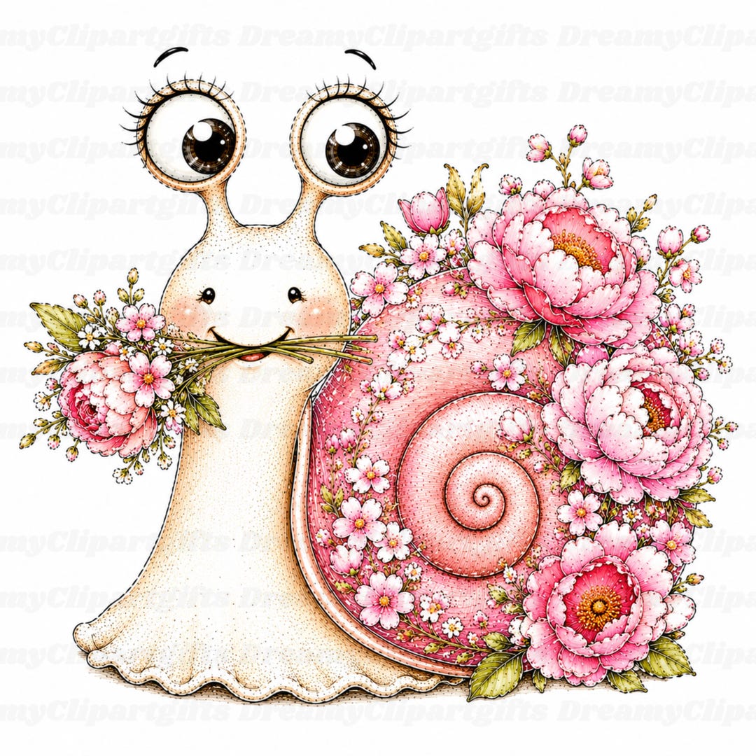 24 Whimsical Floral Snail Clipart Watercolor Summer Cottagecore Garden ...