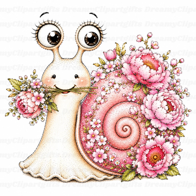24 Whimsical Floral Snail Clipart Watercolor Summer Cottagecore Garden ...
