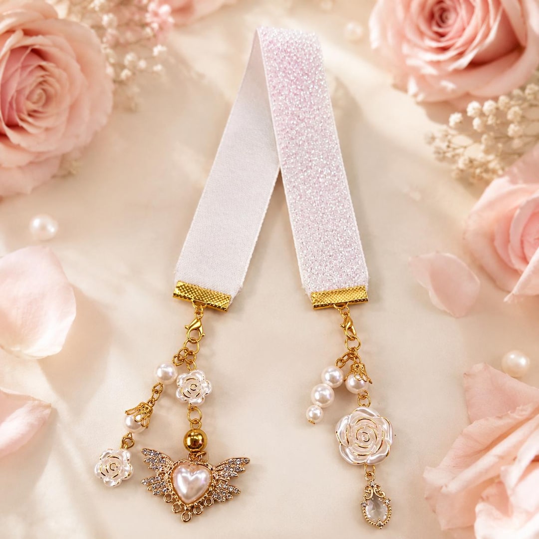 Romantic Bookmark Ribbon With Charms | Handmade Bookmark With Pearls ...