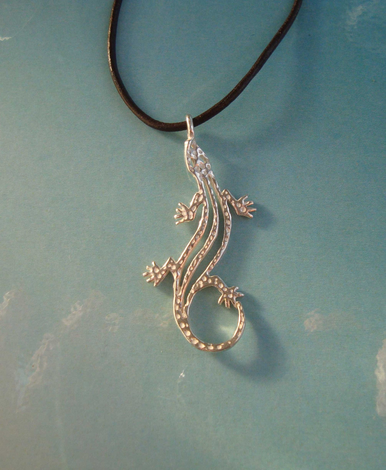 Salamander Mythical Lizard Charm Jewel Sterling Silver 925 Cord Leather ...
