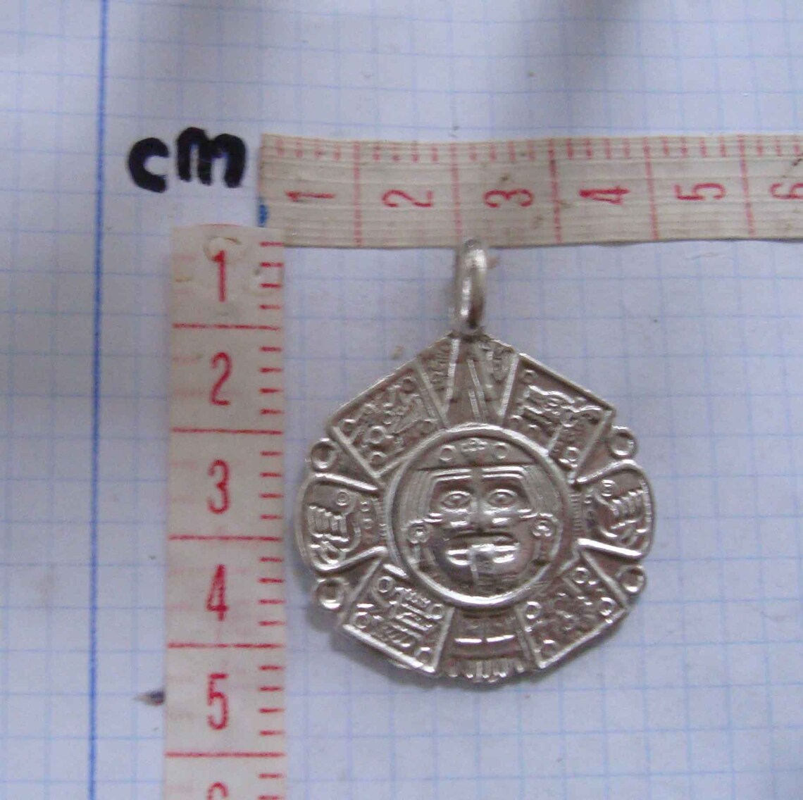 Aztec Sun Stone Calendar Tonatiuh God Sun Amulet 925 Sterling | Etsy