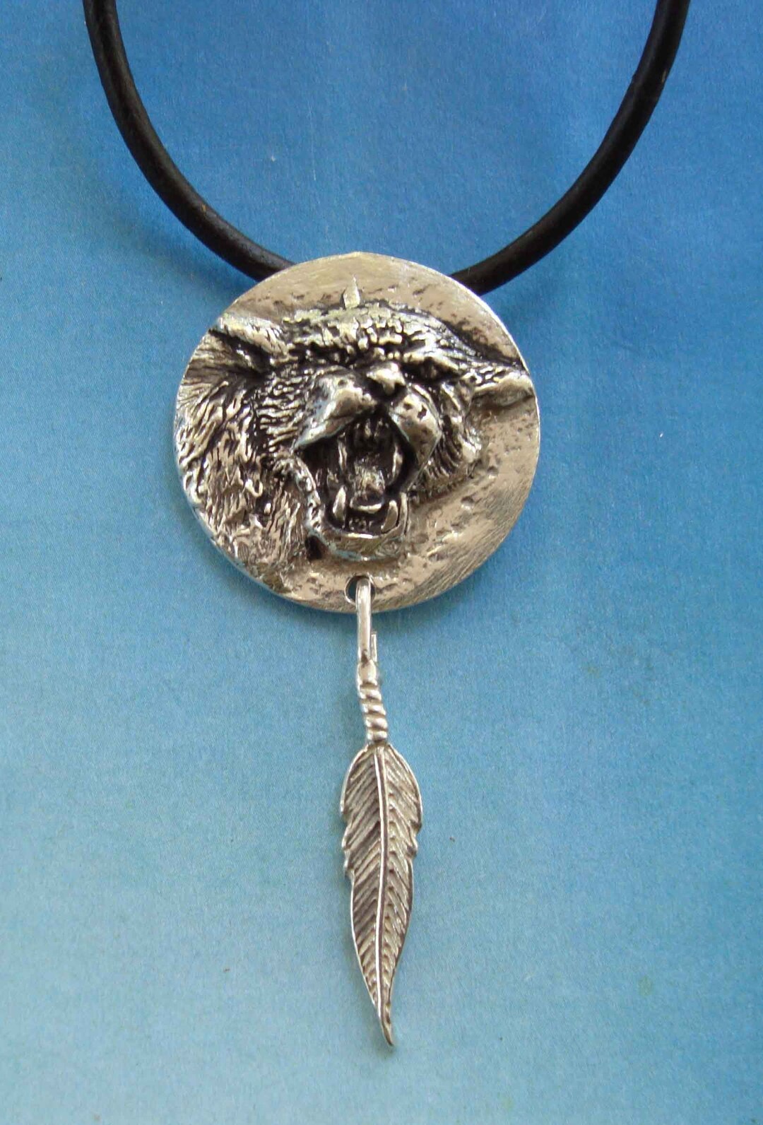 Puma With Feather Pendant Tribal Amulet 925 Sterling Silver Necklace ...