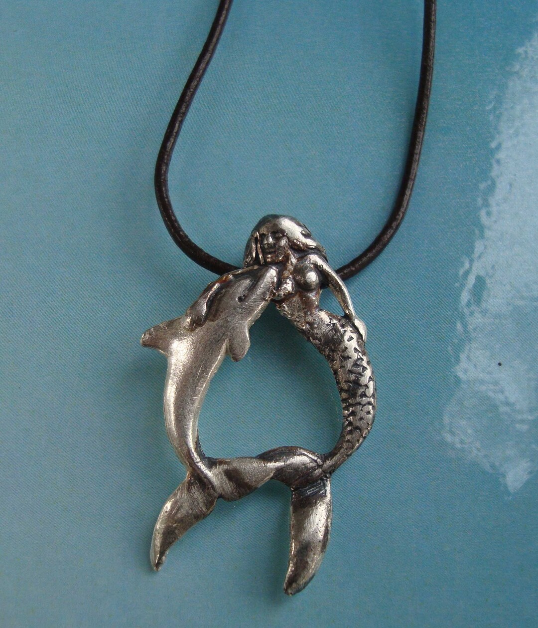Mermaid With Dolphin Pendant Jewel 925 Sterling Silver Necklace Charm ...