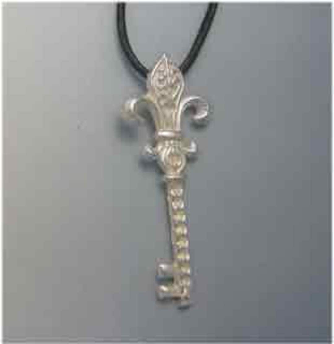 Key With Fleur-de-lis Pendant in Serling Silver 925 Necklace Charm ...