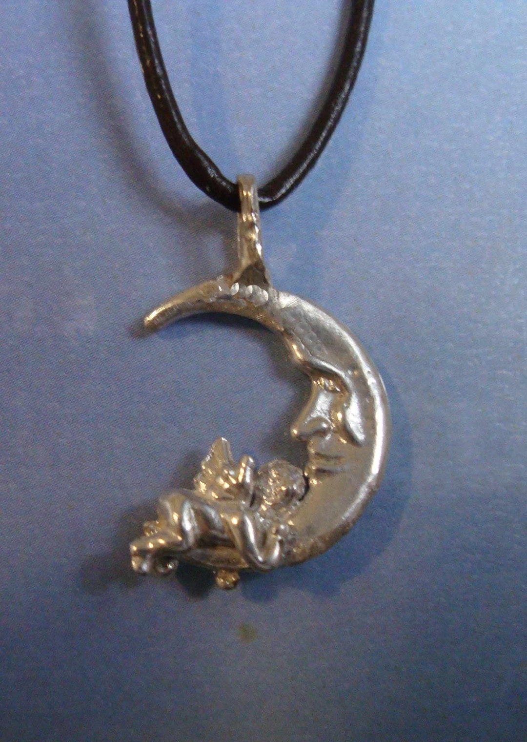 ANGEL PENDANT Little Baby Angel on the Moon, Charm Amulet Jewel ...
